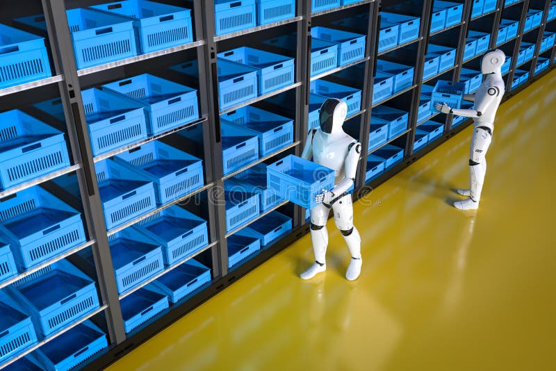 Automation Warehouse with Assistant Robot Work in Warehouse Stock ...