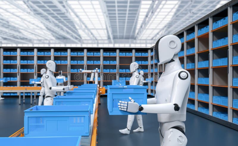 Automation Warehouse with Assistant Robot Work in Warehouse Stock ...