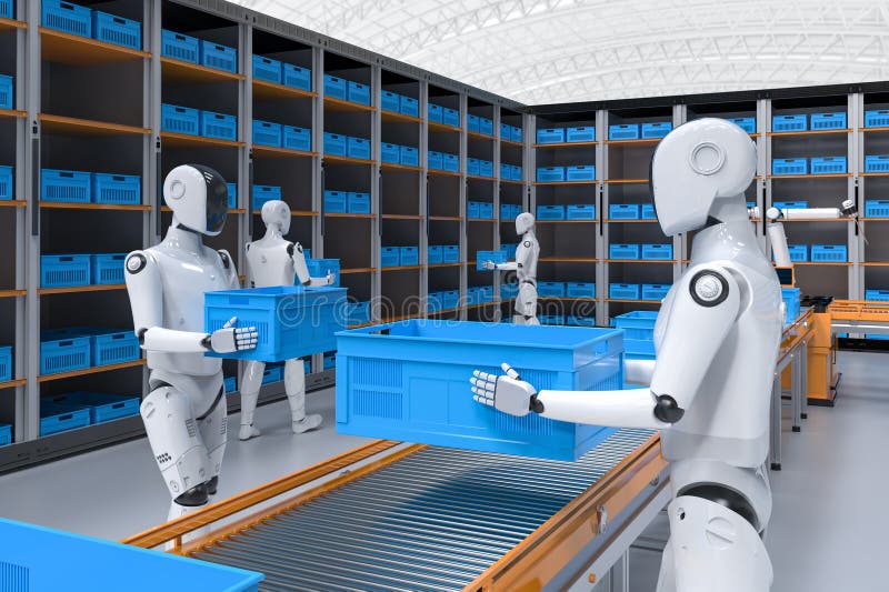 Automation Warehouse with Assistant Robot Work in Warehouse Stock ...