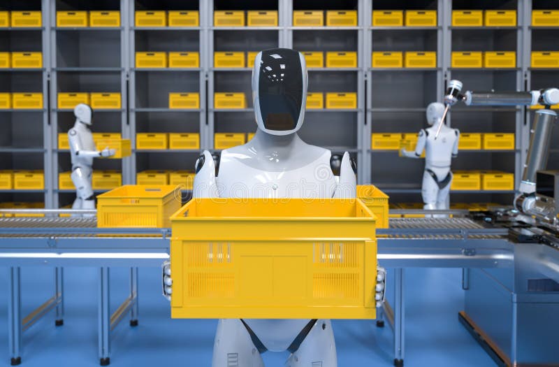 Automation Warehouse with Assistant Robot Work in Warehouse Stock ...
