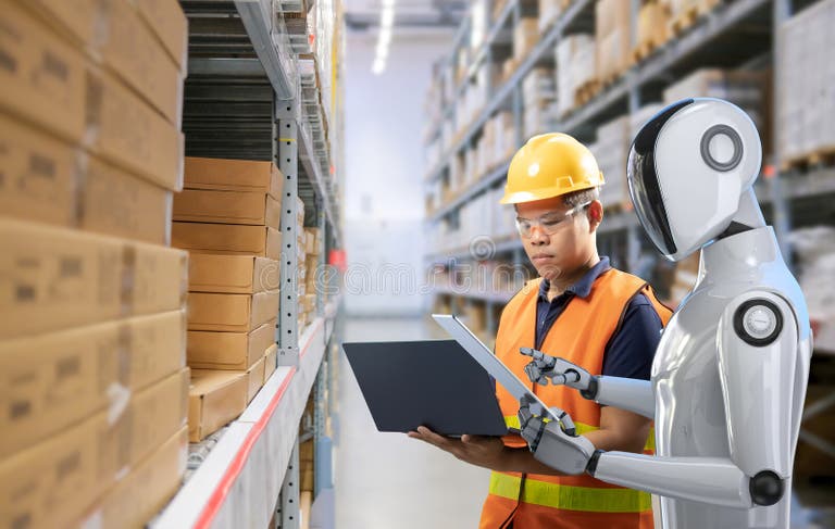 Automation Warehouse with Engineer Control Assistant Robot in Warehouse ...