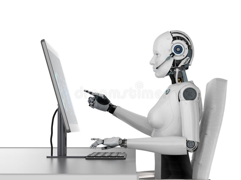 Female Cyborg with Computer Stock Illustration - Illustration of office ...