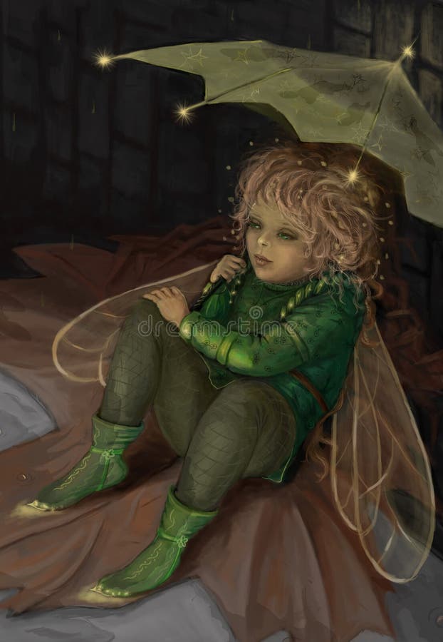 Automn Elf mit Regenschirm stock abbildung. Illustration von phantasie ...