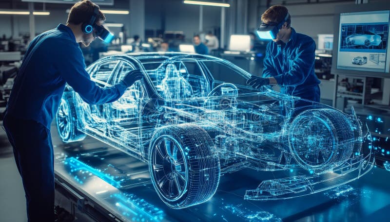 Automobile Design Engineers Collaborating on Electric Car Prototype in ...