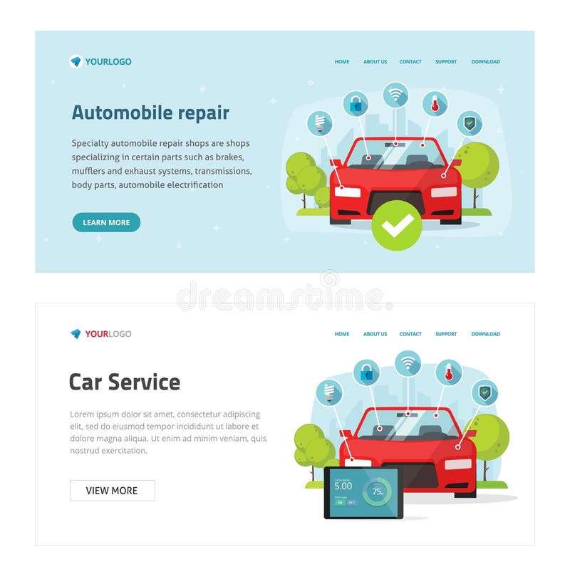 Automobile Diagnostic or Car Test Service Web Site Template Vector ...