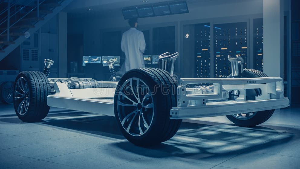 Automobile Engineer Working on Electric Car Platform Chassis Prototype ...