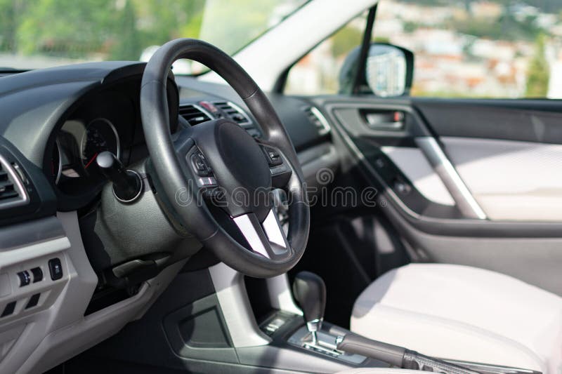 Automobile Interior, Inside Vehicle Grey Panel and Beige Luxury Salon ...