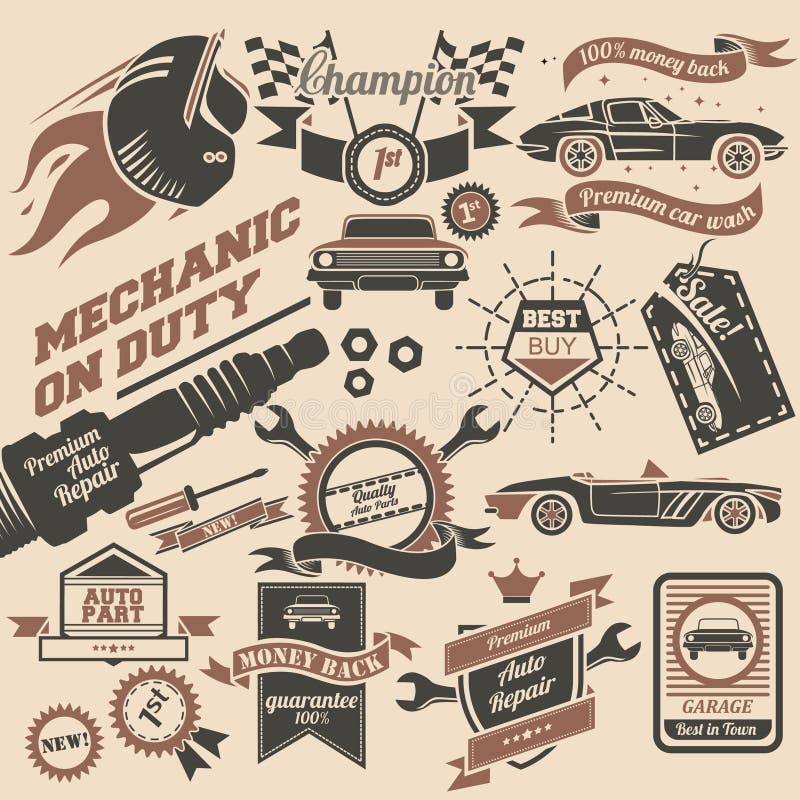 Automobile Label Collection. Vector Illustration Decorative Background ...