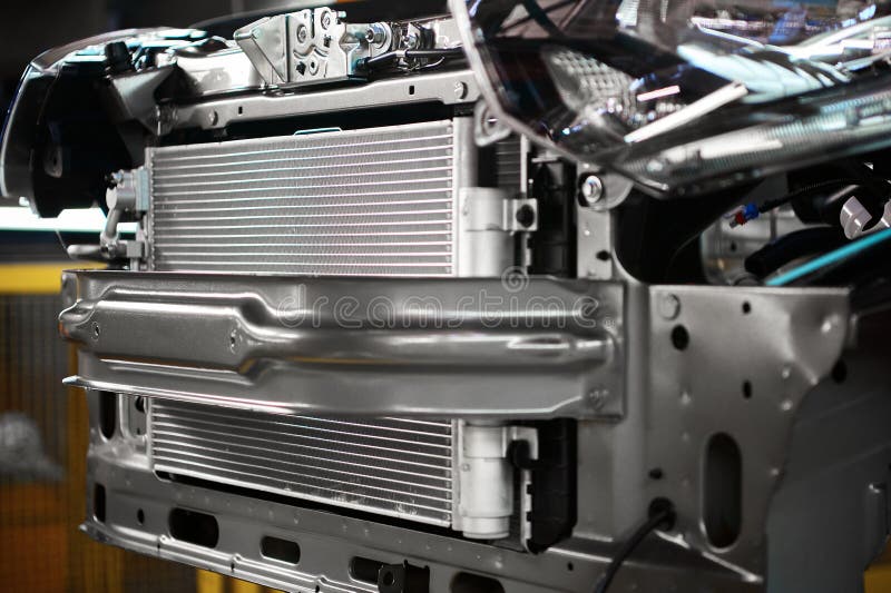Automobile Radiator Prepared for Installation in Workshop Stock Image ...