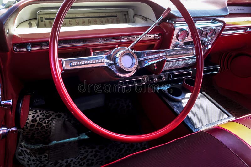 Automobile Red Interior Dash with Steering Wheel Editorial Stock Photo ...