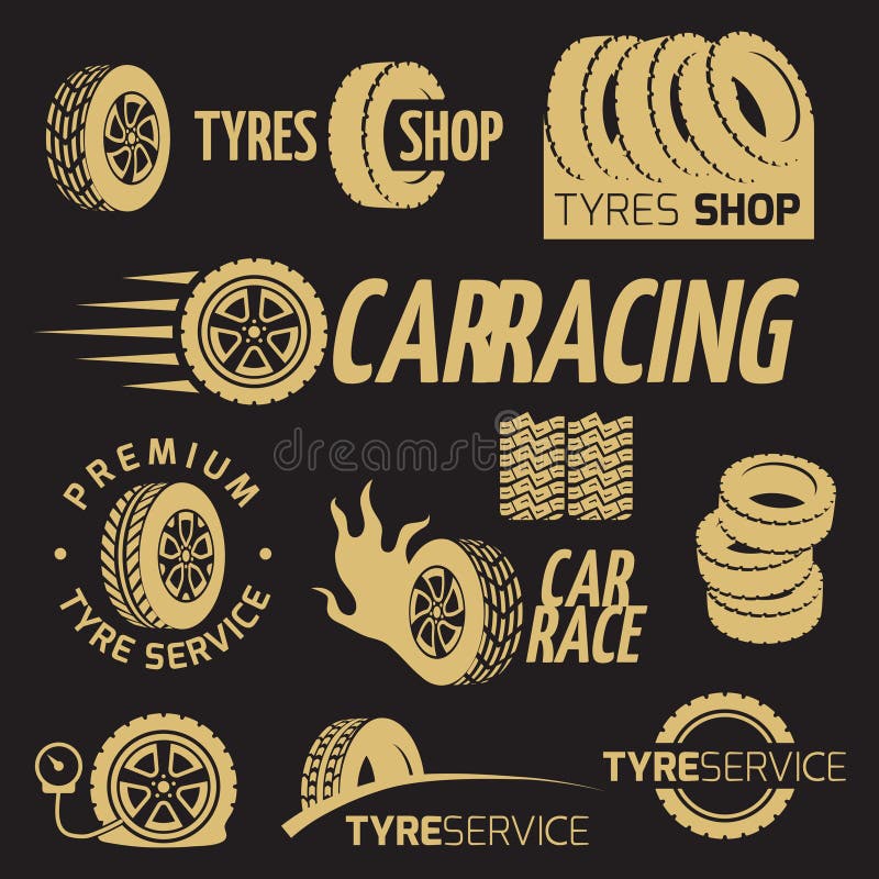 Automobile Rubber Tire Shop, Car Wheel, Racing Vector Logos and Labels ... Automobile Rubber Tire Shop, Car Wheel, Racing Vector Logos and Labels ...