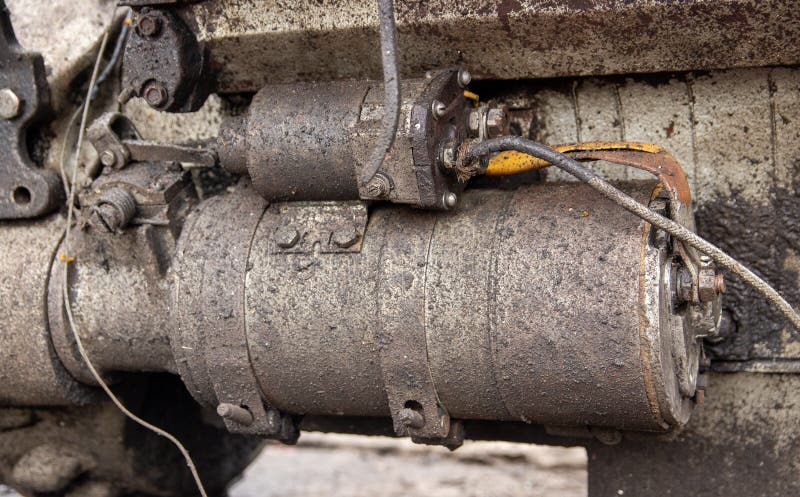 An Automobile Starter, Which is Located on a Large Diesel Engine Stock ...