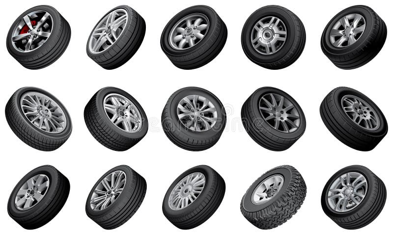 Automobile wheels bundle stock illustration. Illustration of service ...