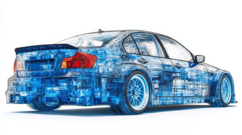 Automotive Blueprint Transparent 3D Car Render on White Background for ...