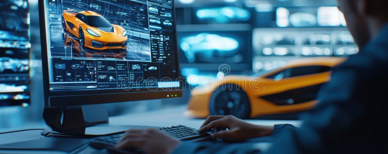 Automotive Design Engineer Works on Sports Car Model Stock Illustration ...