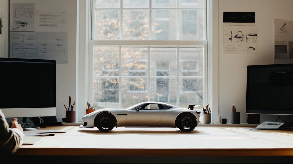 Automotive Design Studio with Scale Model Concept Car. Modern Workspace ...