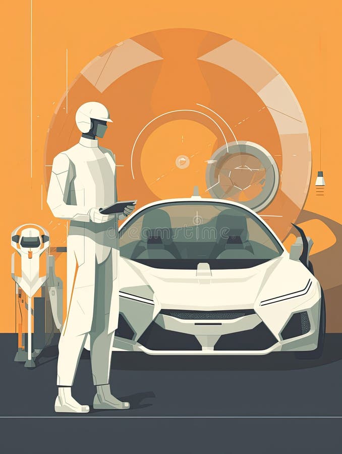 Automotive Engineer Standing Next To a Concept Car, with a Tablet or ...