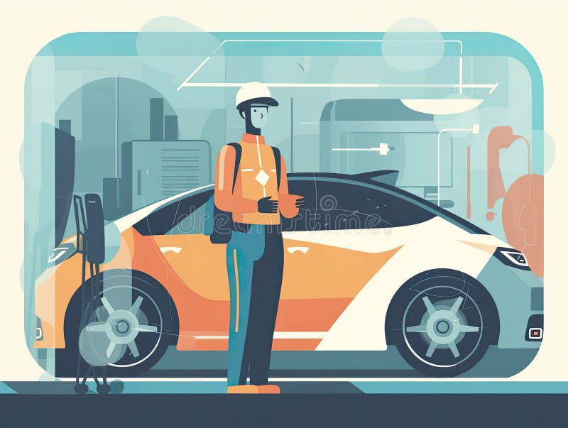 Automotive Engineer Standing Next To a Concept Car, with a Tablet or ...