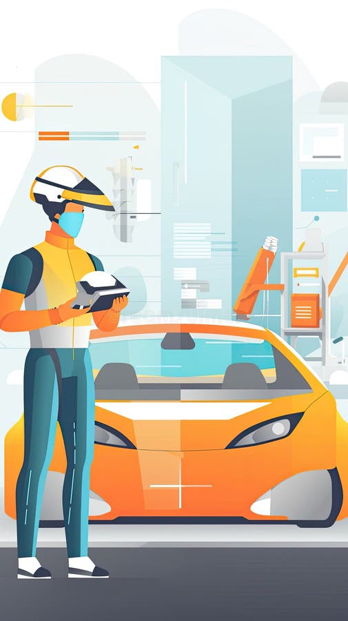 Automotive Engineer Standing Next To a Concept Car, with a Tablet or ...