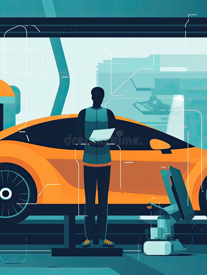 Automotive Engineer Standing Next To a Concept Car, with a Tablet or ...