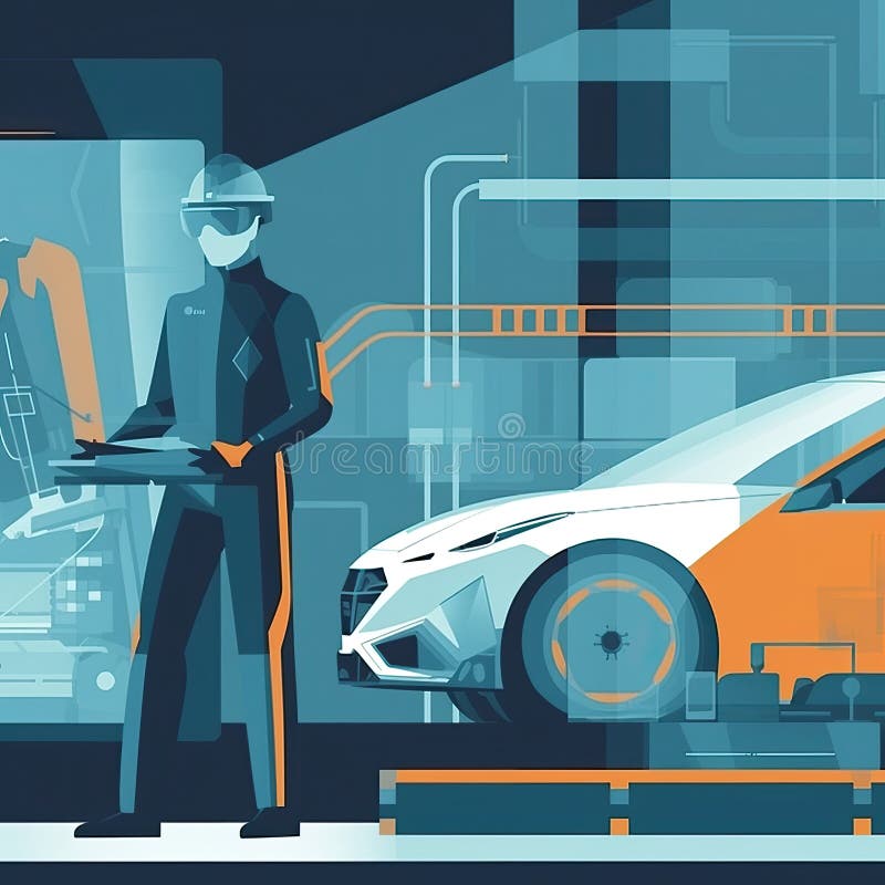 Automotive Engineer Standing Next To a Concept Car, with a Tablet or ...