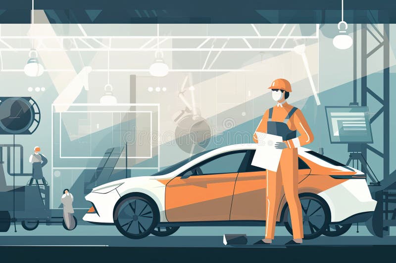 Automotive Engineer Standing Next To a Concept Car, with a Tablet or ...