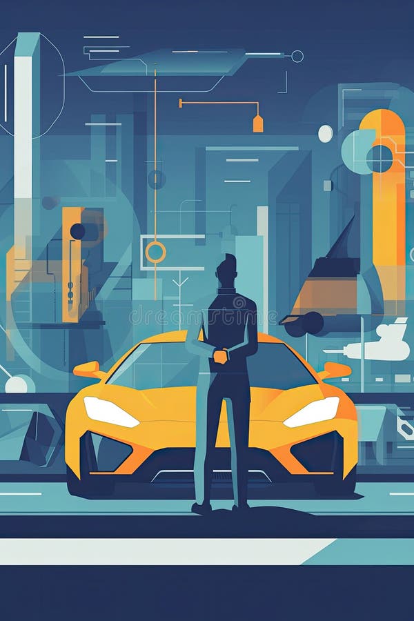 Automotive Engineer Standing Next To a Concept Car, with a Tablet or ...