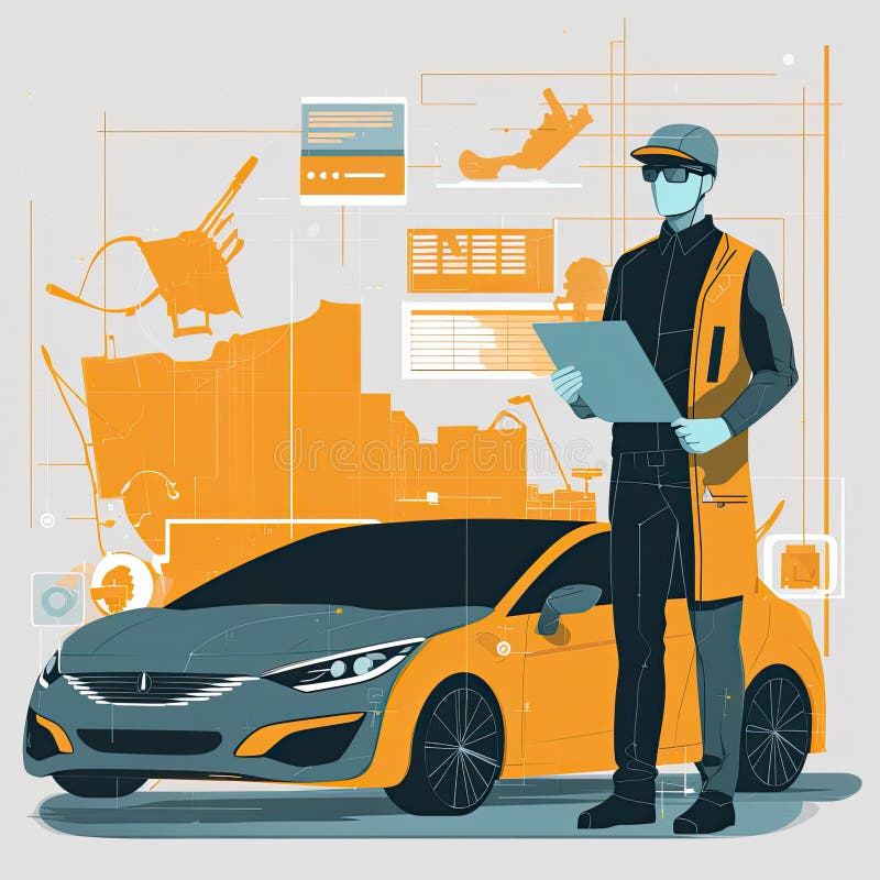 Automotive Engineer Standing Next To a Concept Car, with a Tablet or ...