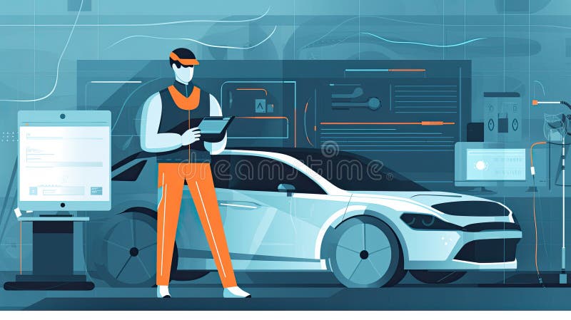 Automotive Engineer Standing Next To a Concept Car, with a Tablet or ...