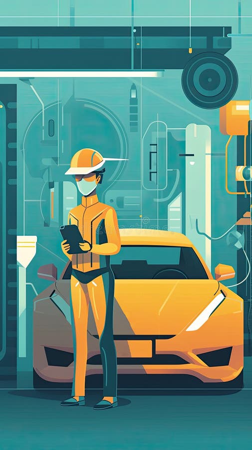 Automotive Engineer Standing Next To a Concept Car, with a Tablet or ...