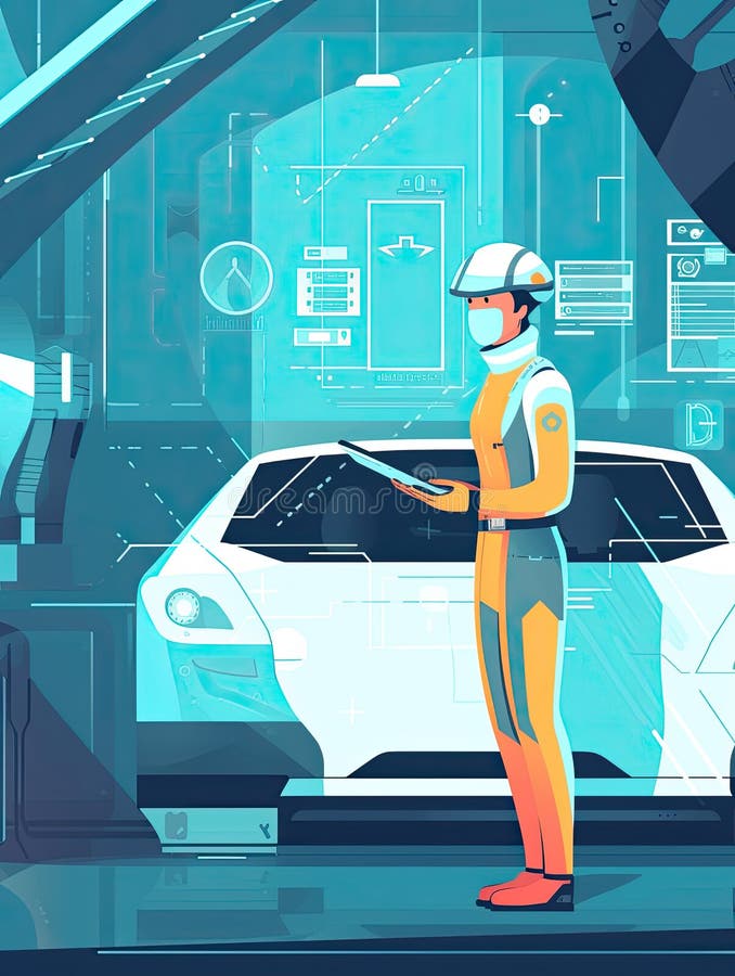 Automotive Engineer Standing Next To a Concept Car, with a Tablet or ...