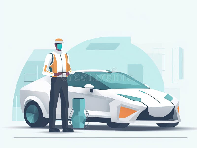 Automotive Engineer Standing Next To a Concept Car, with a Tablet or ...