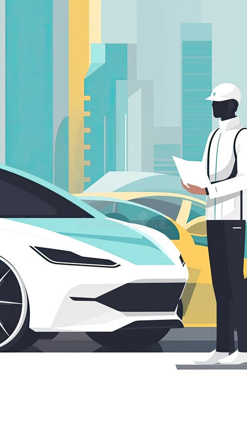 Automotive Engineer Standing Next To a Concept Car, with a Tablet or ...