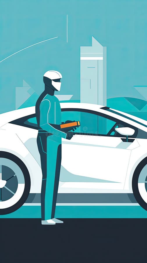 Automotive Engineer Standing Next To a Concept Car, with a Tablet or ...