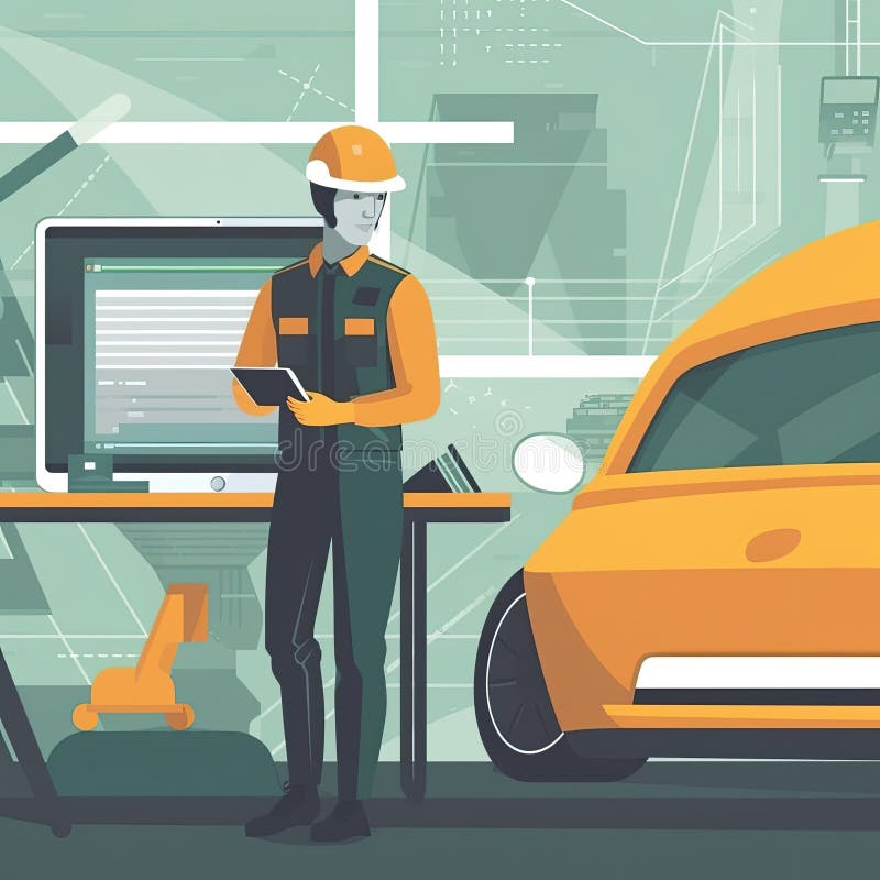 Automotive Engineer Standing Next To a Concept Car, with a Tablet or ...