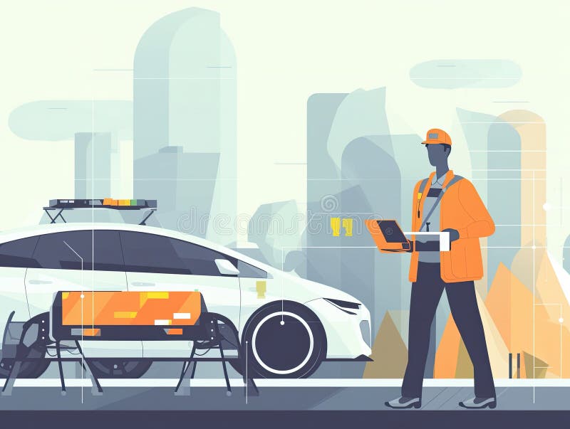 Automotive Engineer Standing Next To a Concept Car, with a Tablet or ...