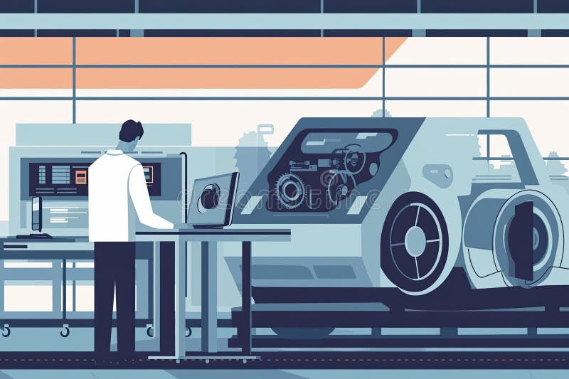 Automotive Engineer Testing a New Engine on a Dynamometer, Measuring ...