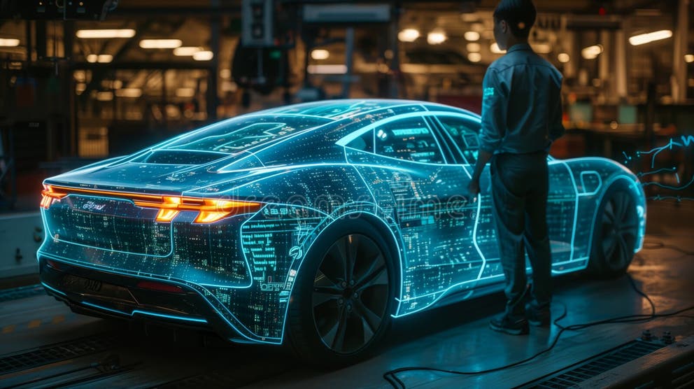 Automotive Engineer Uses Digital Tablet with Augmented Reality for Car ...