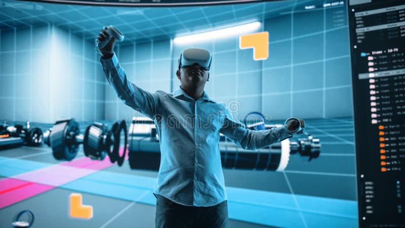 Automotive Engineer Using a VR Software To Showcase Electric Motor and ...
