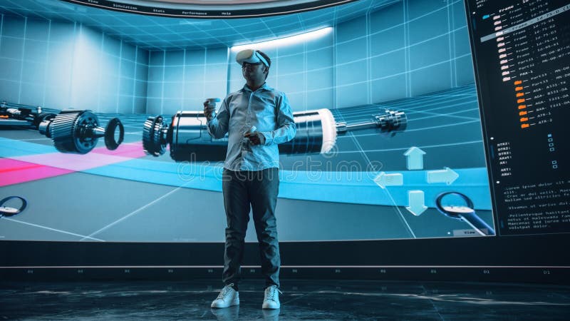 Automotive Engineer Using a VR Software To Showcase Electric Motor and ...