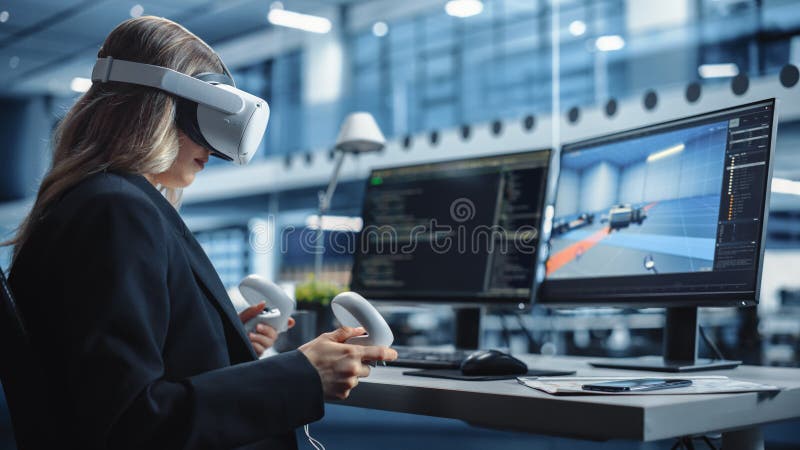 Automotive Engineer Using a VR Software To Work on Electric Motor and ...