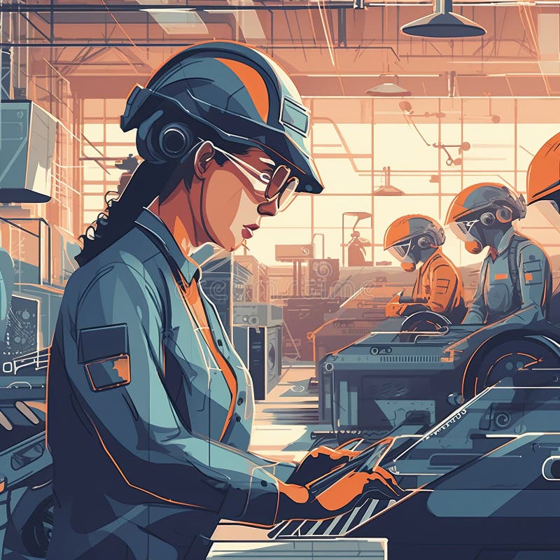 Automotive Engineer Working on a Production Line, Overseeing the ...