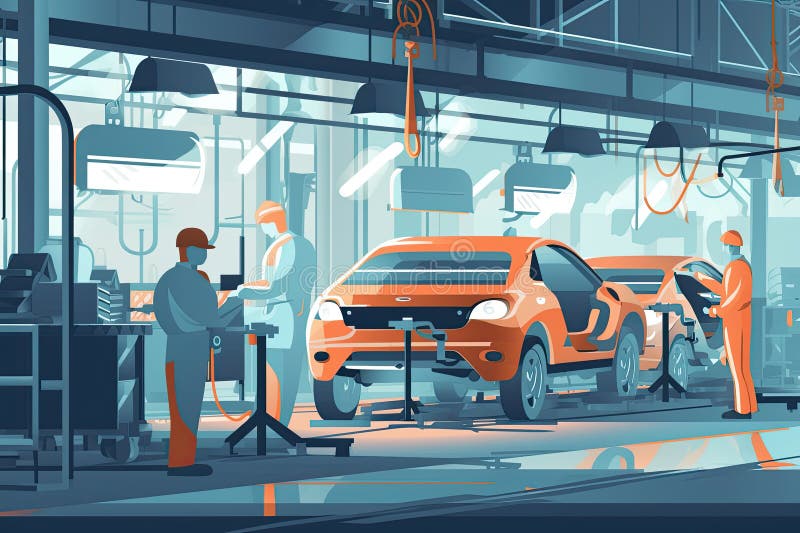 Automotive Engineer Working on a Production Line, Overseeing the ... Automotive Engineer Working on a Production Line, Overseeing the ...