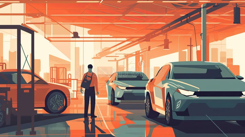 Automotive Engineer Working on a Production Line, Overseeing the ...