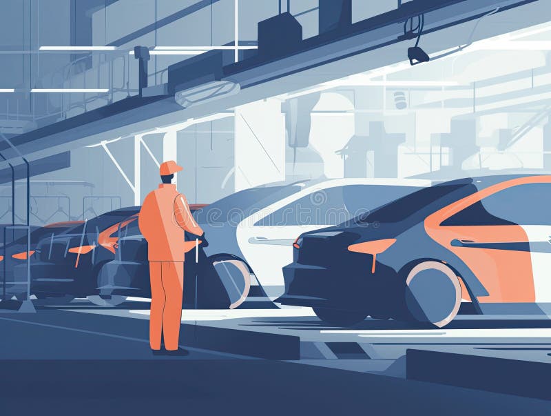 Automotive Engineer Working on a Production Line, Overseeing the ... Automotive Engineer Working on a Production Line, Overseeing the ...