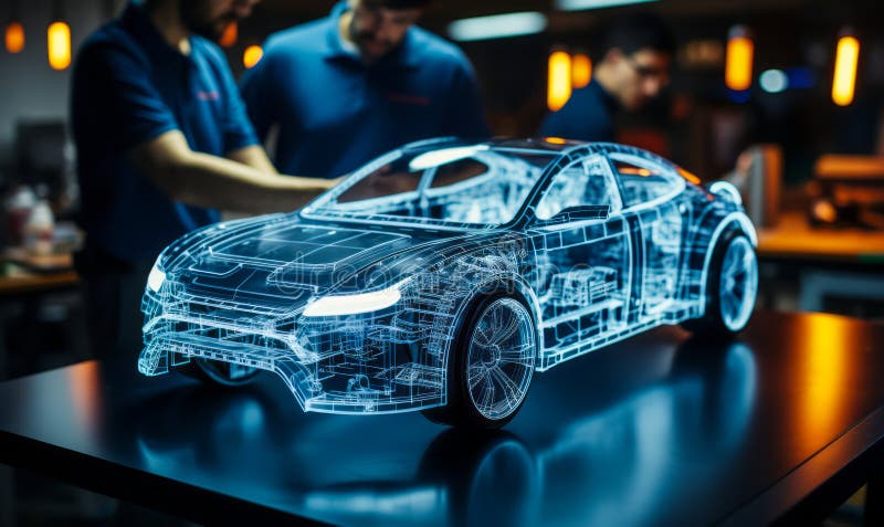 Automotive Engineers Working on Electric Car Chassis Platform Using 3D ...