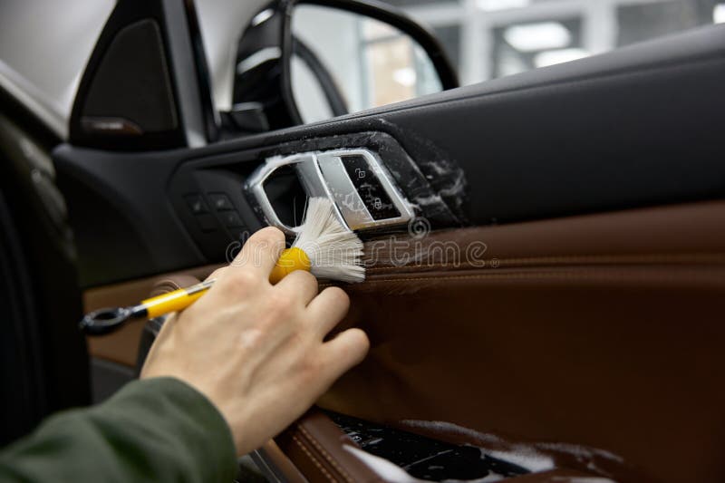 Automotive Fittings Cleaning Inside Car Process Closeup Stock Photo ...