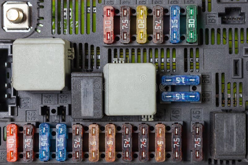 Automotive Fuses on a Black Panel with Holders and Multi-colored ...