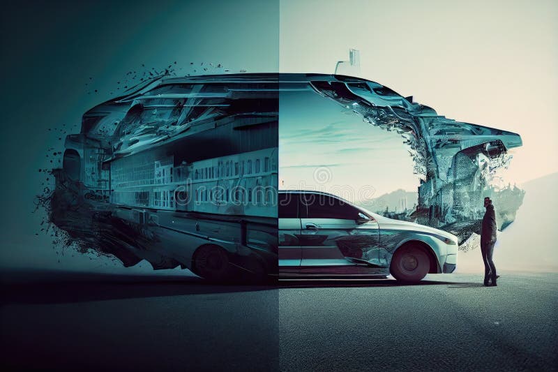 Automotive Industry Double Exposure with Stop Motion Effects Stock ...
