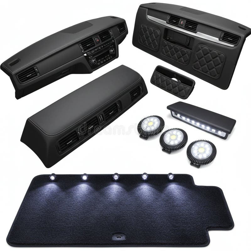 Automotive Interior Components Arranged on a White Background ...